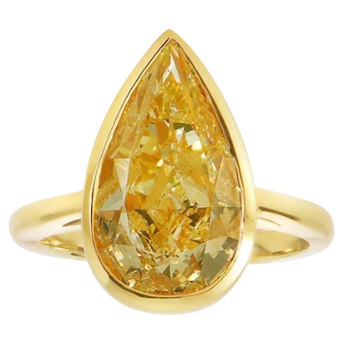 5.02ct Light Yellow Pear Bezel Ring GIA at 1stDibs | pear shaped bezel ring