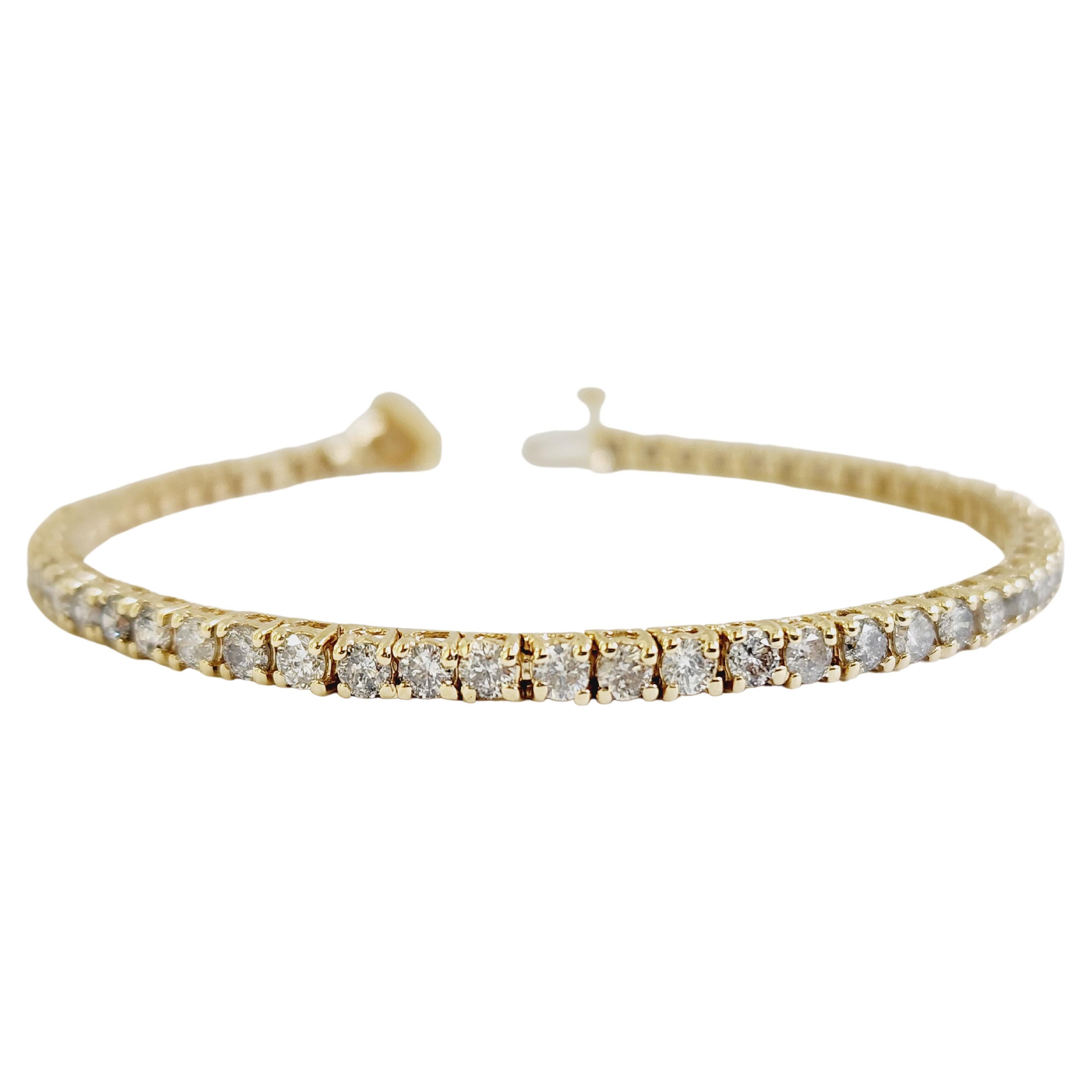 2.35 Carat Tennis Bracelet Round Brilliant Natural Diamond 14 Karat Yellow Gold at 1stDibs