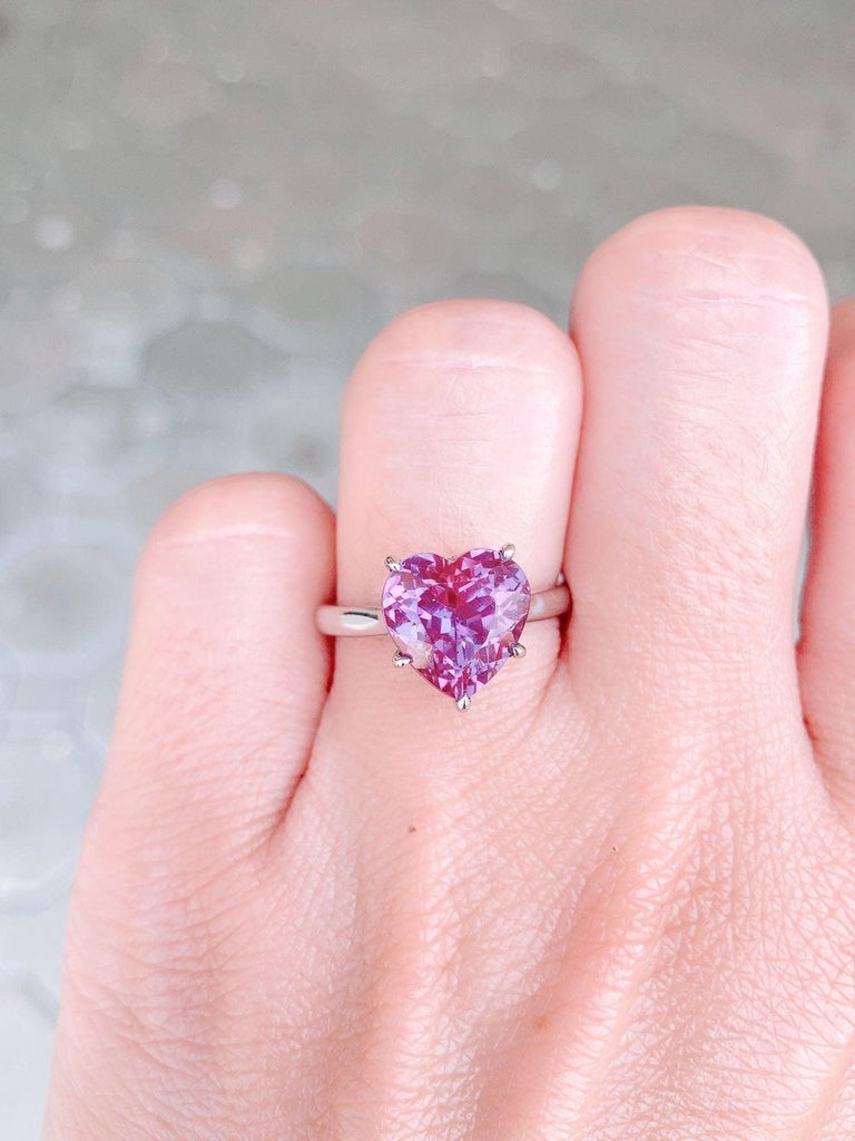 5.05ct Heart Shape Lab Alexandrite Hidden Halo Engagement Ring 14k ...