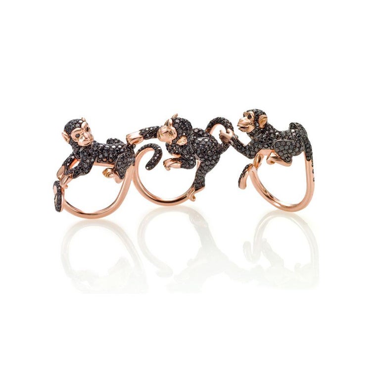 50.79gr Three-Finger Black Diamond Pavè Monkey Fashion Ring For Sale at ...