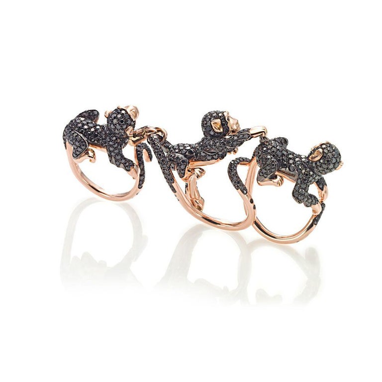 50.79gr Three-Finger Black Diamond Pavè Monkey Fashion Ring For Sale at ...