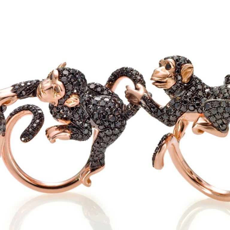 50.79gr Three-Finger Black Diamond Pavè Monkey Fashion Ring For Sale at ...