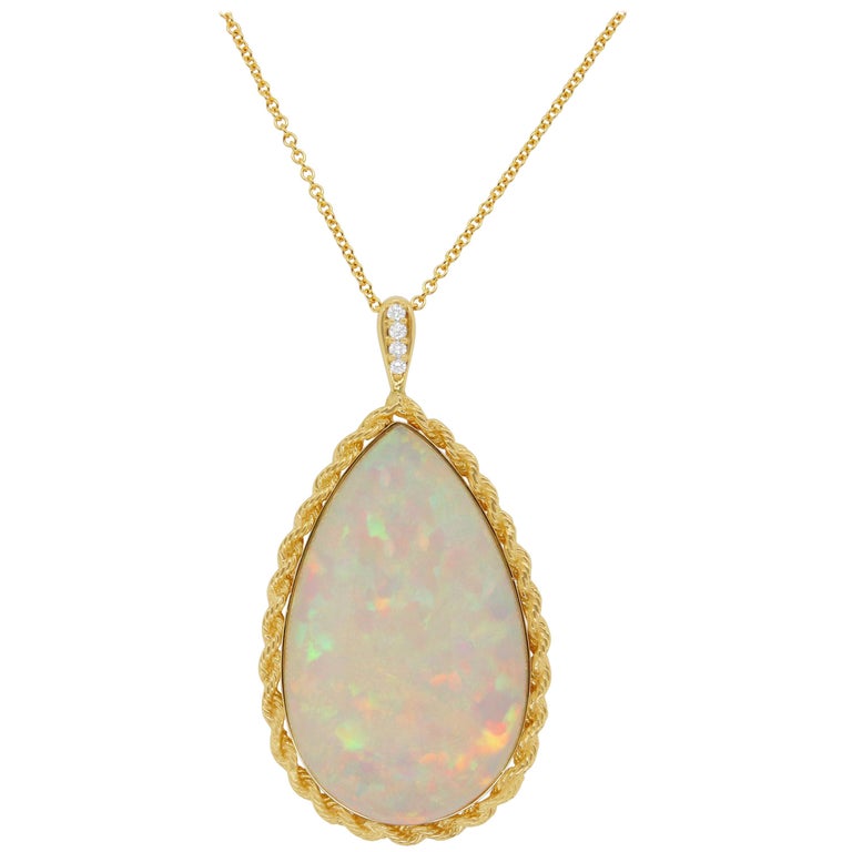 50.80 Carat Pear Shaped Opal and Diamond Pendant at 1stDibs
