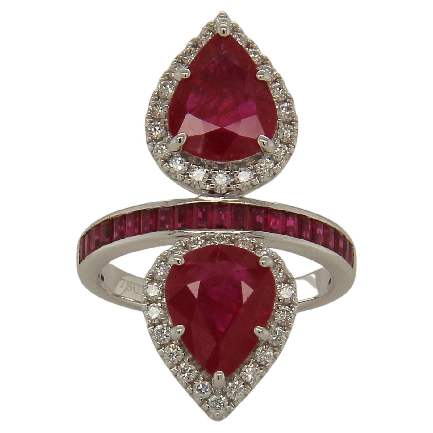 4 Carat Natural Ruby and Diamond 18 Karat White Gold Cocktail Ring For ...