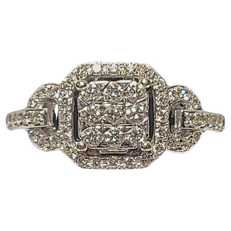 .50 Carat Halo Diamond Cluster Ring 14k White Gold For Sale at 1stDibs