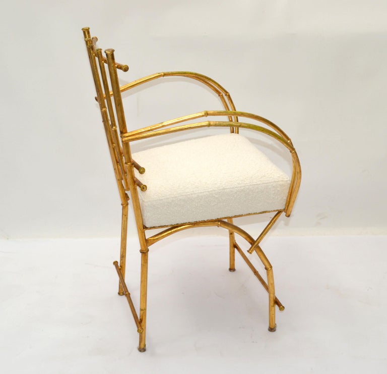 50s American Gilt Faux Bamboo Metal Arm / Vanity Chair Hollywood ...
