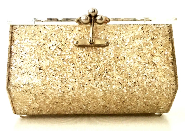 50'S Carved Lucite and Gold Confetti Box Wristlet Style Purse at 1stDibs