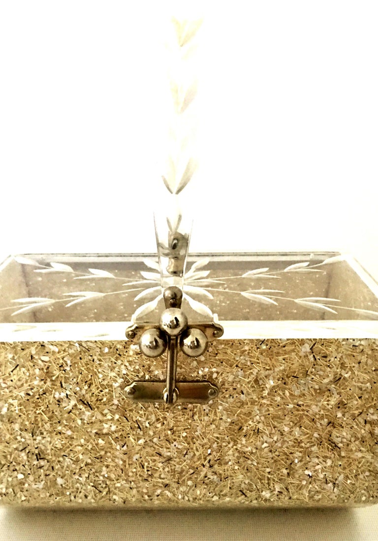 50'S Carved Lucite and Gold Confetti Box Wristlet Style Purse at 1stDibs