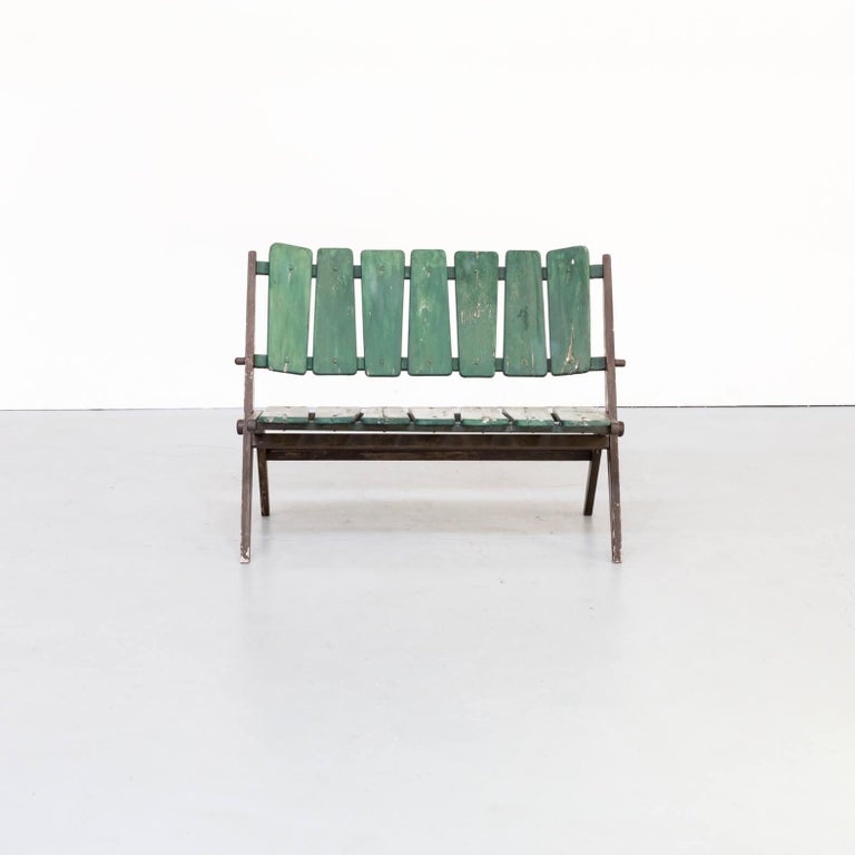 1950s Foldable Wooden Slatted Bench For Sale at 1stDibs