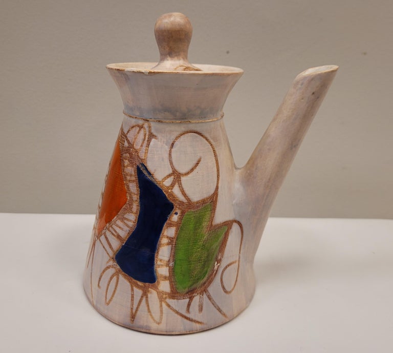 50s French Vallauris Colored Ceramic Coffe or Tea Set, Signed For Sale ...