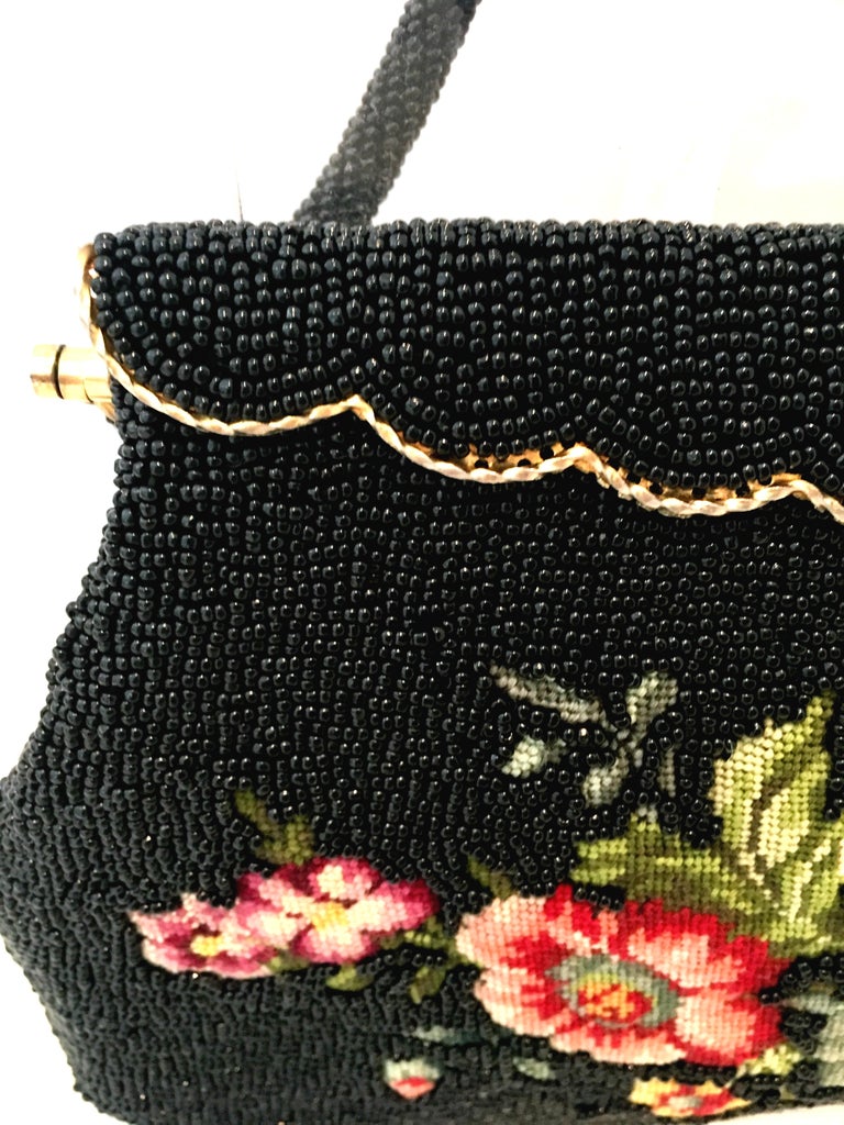 50'S Glass Glass Bead and Crewel Embroidered Hand Bag-Hong Kong at 1stDibs