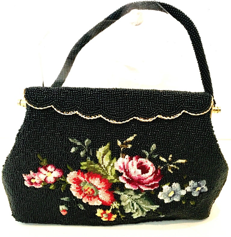 50'S Glass Glass Bead and Crewel Embroidered Hand Bag-Hong Kong at 1stDibs
