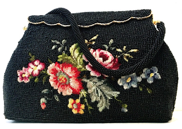 50'S Glass Glass Bead and Crewel Embroidered Hand Bag-Hong Kong For ...