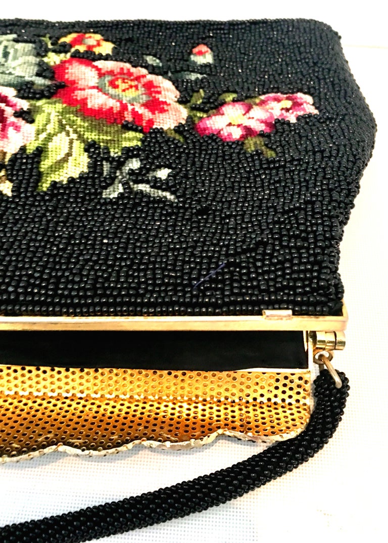 50'S Glass Glass Bead and Crewel Embroidered Hand Bag-Hong Kong at 1stDibs