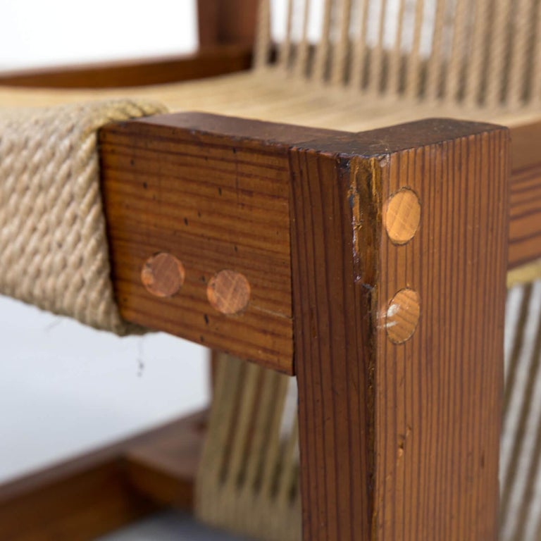1950s Rope Chair in Pine Wood For Sale at 1stDibs