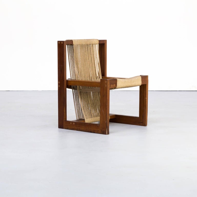 1950s Rope Chair in Pine Wood For Sale at 1stDibs