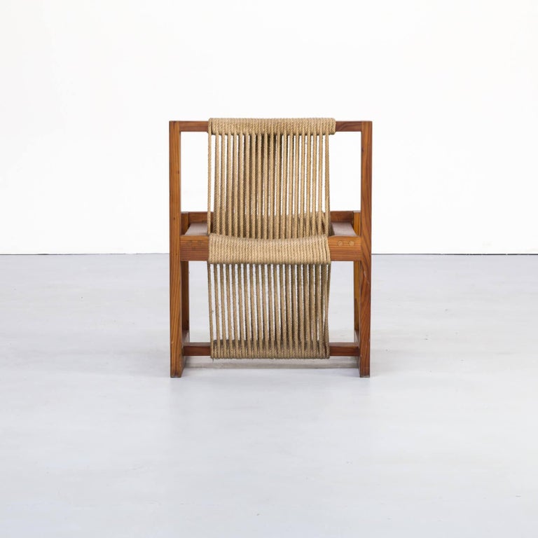 1950s Rope Chair in Pine Wood For Sale at 1stDibs