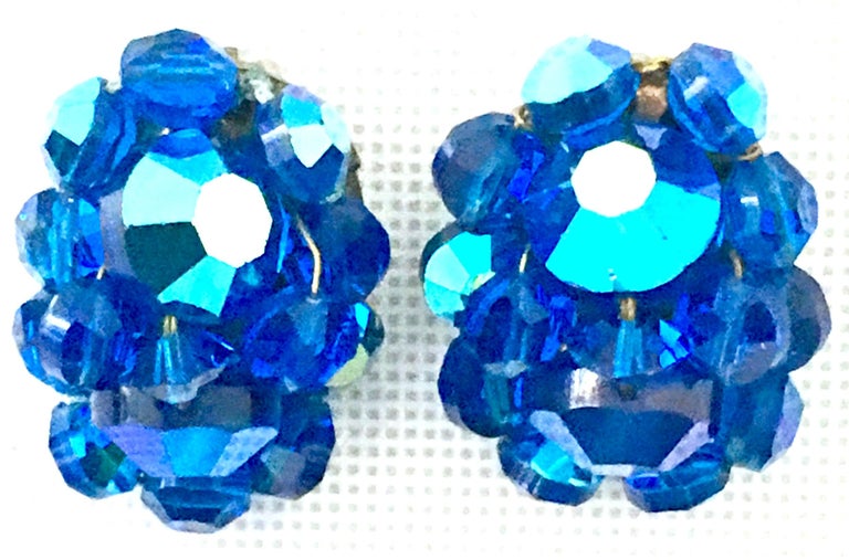 50'S Silver and Peacock Blue Art Glass Bead and Swarovski Crystal ...