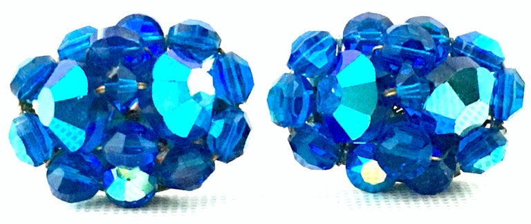 50'S Silver and Peacock Blue Art Glass Bead and Swarovski Crystal ...