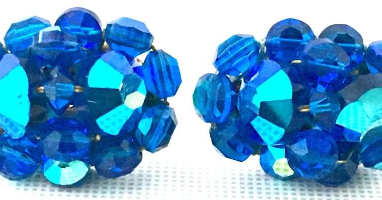 50'S Silver and Peacock Blue Art Glass Bead and Swarovski Crystal ...