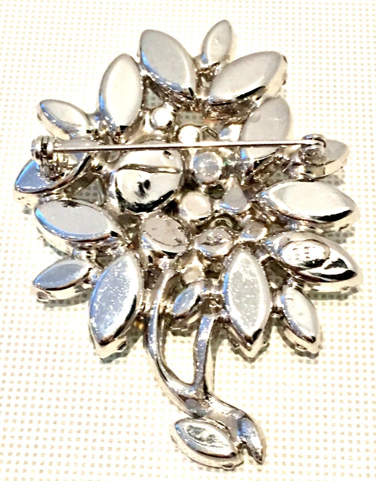 50'S Silver and Swarovski Crystal Abstract Flower Brooch By, Weiss at ...