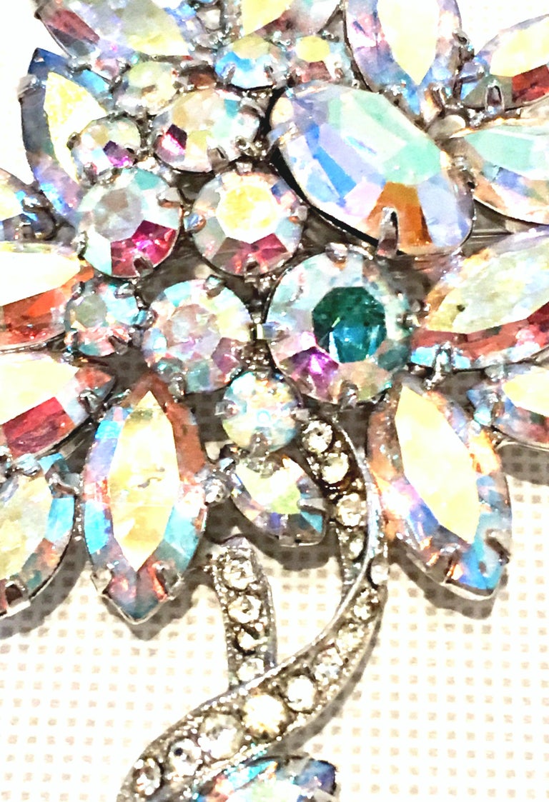 50'S Silver and Swarovski Crystal Abstract Flower Brooch By, Weiss at ...