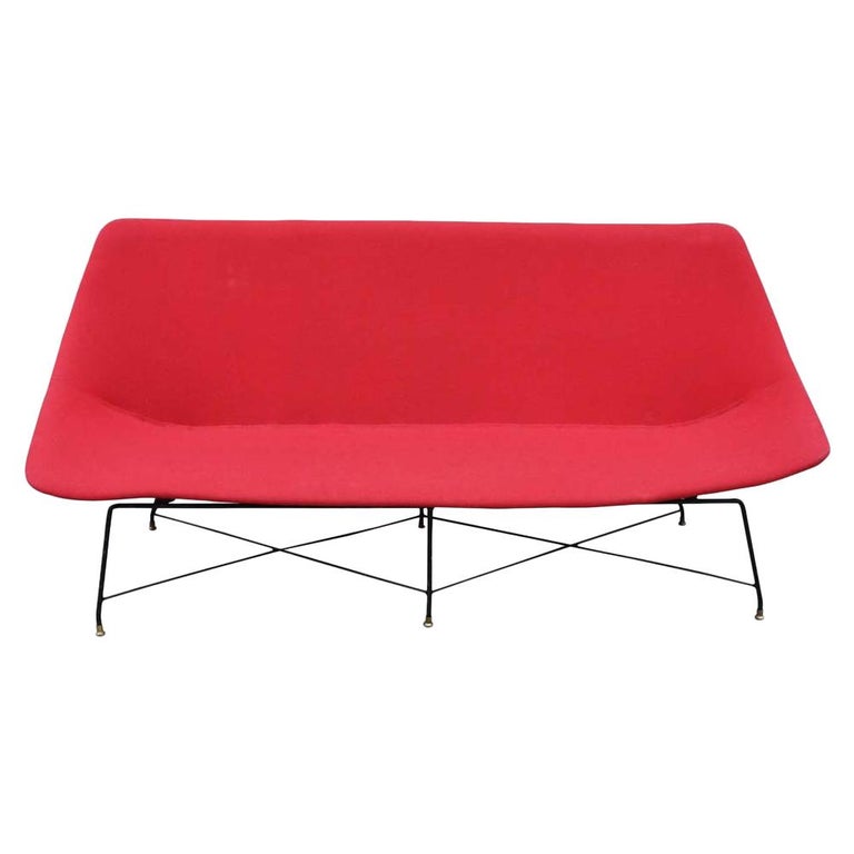 50s Sofa Black Tubular Frame Red Upholstery design by Augusto Bozzi for ...