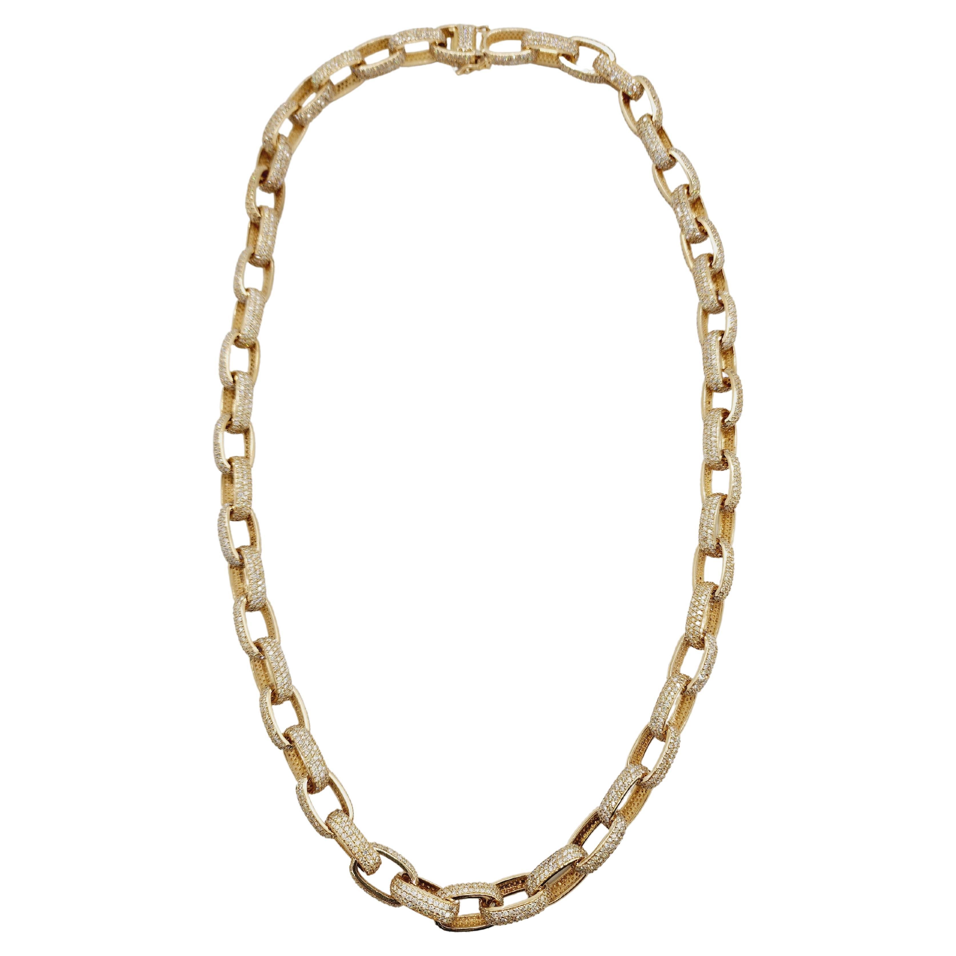 51 Carats Diamonds Heavy Link Chain Necklace 14 Karats Yellow Gold For ...