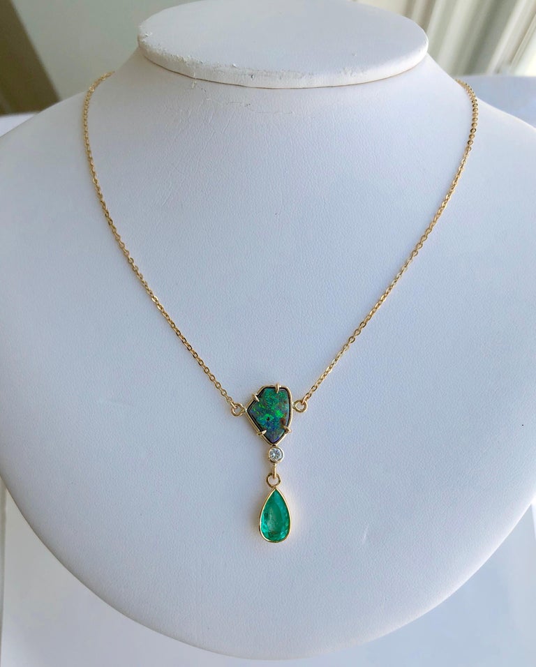 5.10 Carat Emerald Boulder Opal Diamond Pendant Necklace 18 Karat at ...