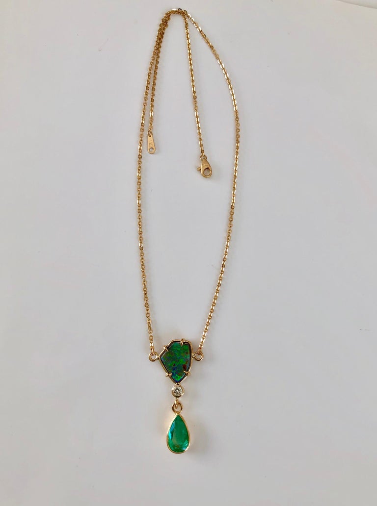 5.10 Carat Emerald Boulder Opal Diamond Pendant Necklace 18 Karat at ...