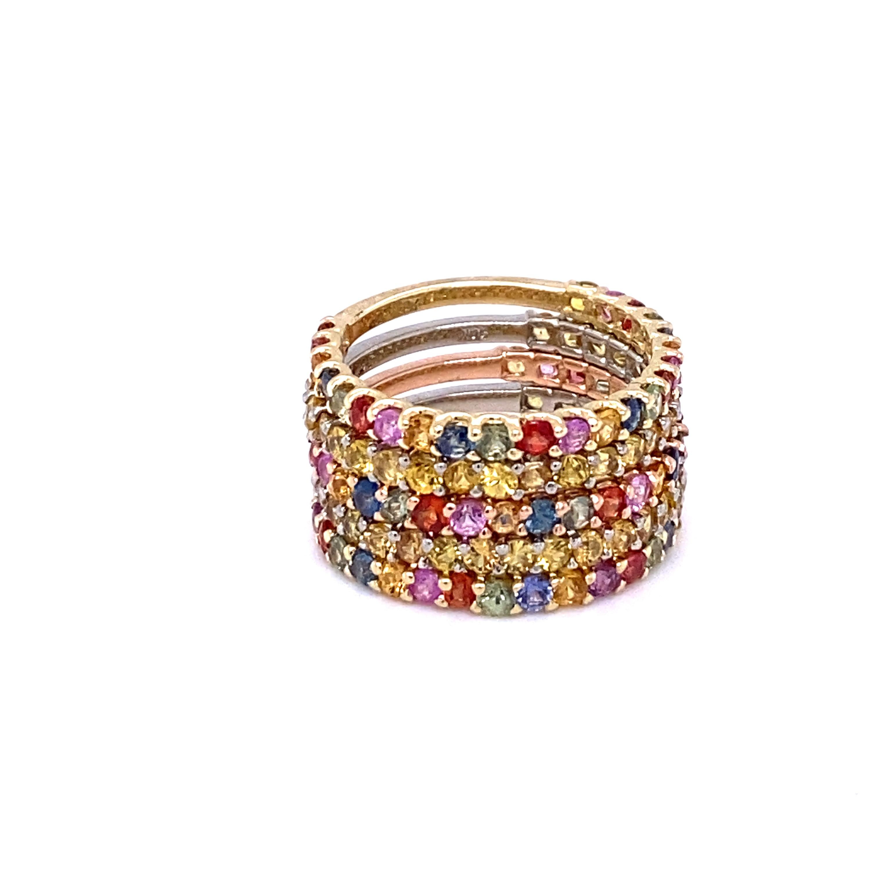 5.10 Carat Multi Color Sapphire Stackable Gold Bands at 1stDibs