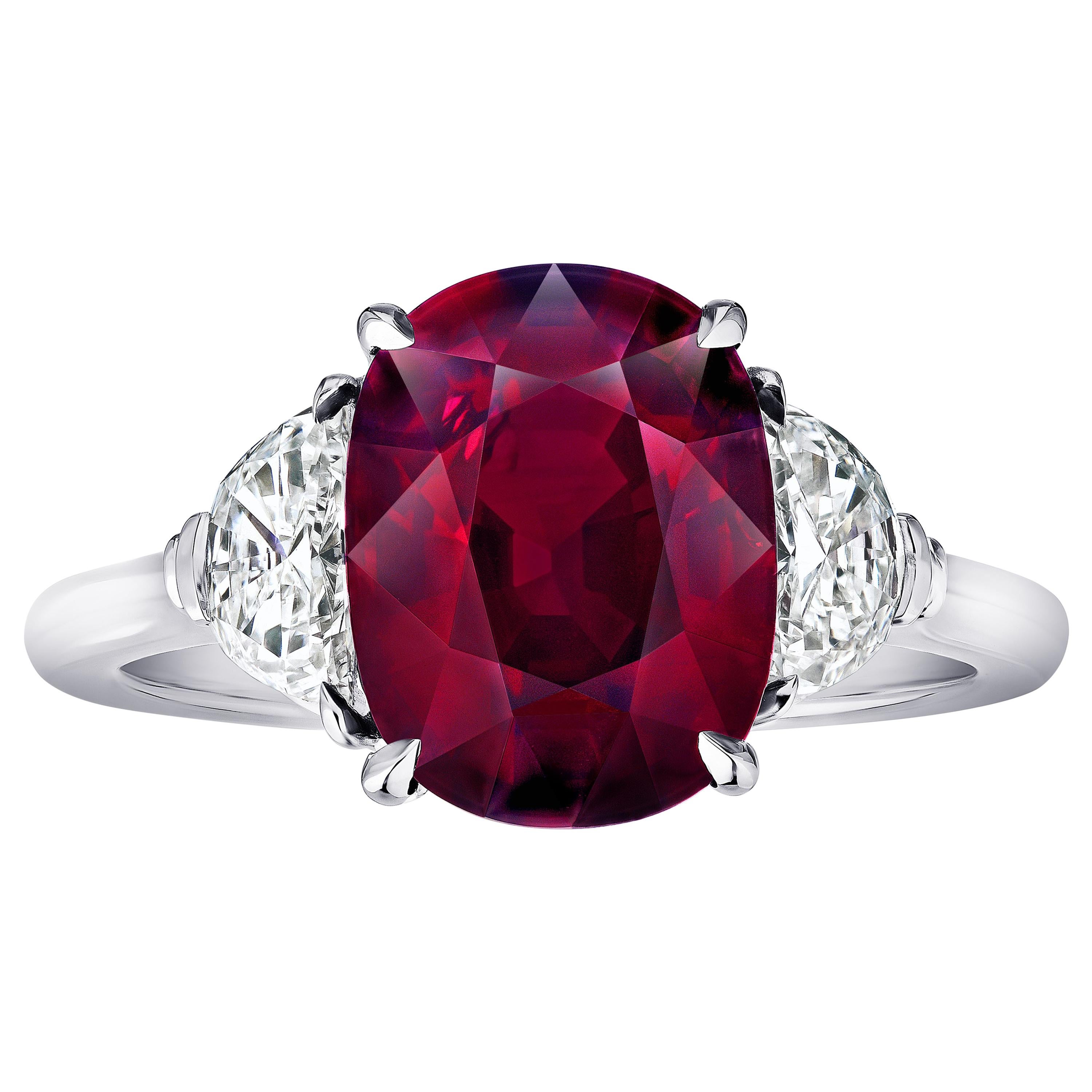 5.10 Carat Oval Red Ruby and Diamond Ring at 1stDibs