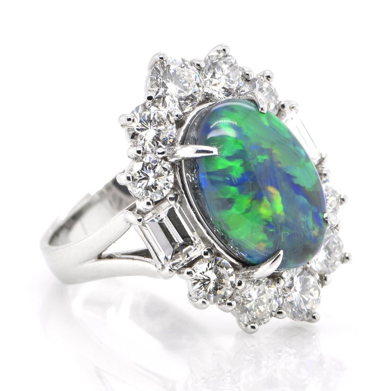5.11 Carat Lighting Ridge Black Opal and 3.60 Carat Diamonds Set in ...