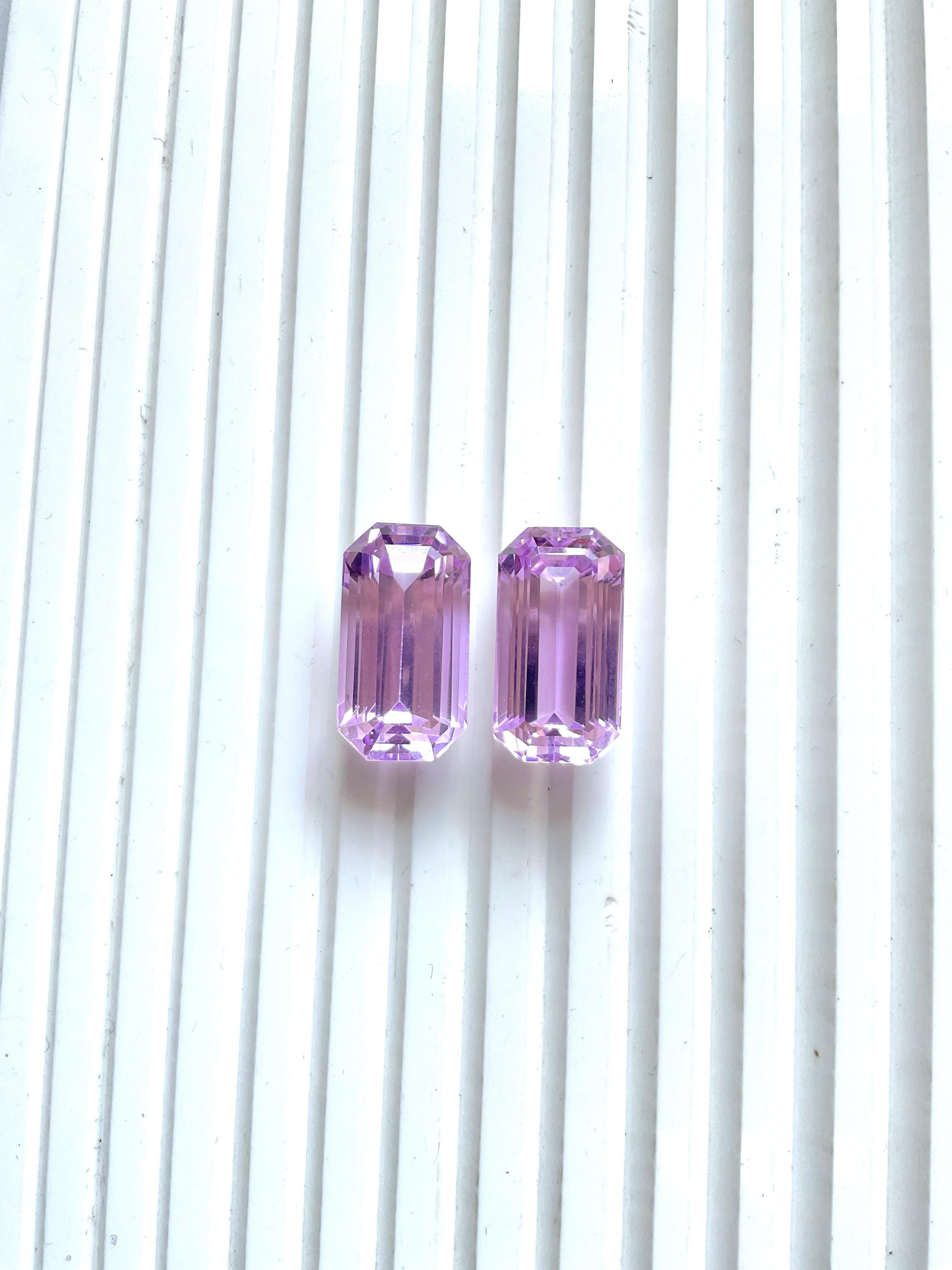 51.22 Carats Pink Kunzite Octagon Pair Natural Cut Stone For Fine Gem ...