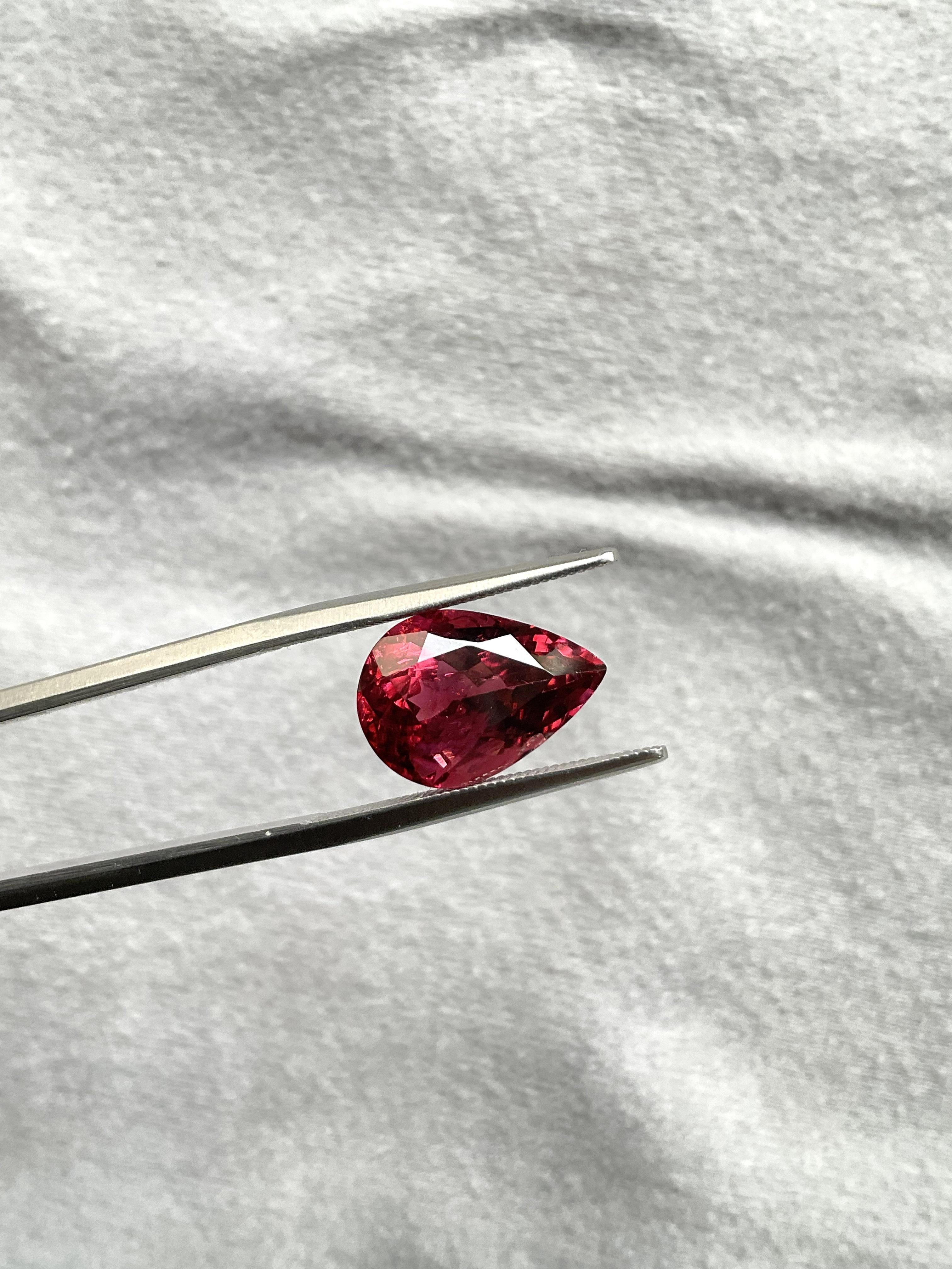 5.14 Carats Red Rubellite pear Faceted cut stone fine jewelry Natural ...