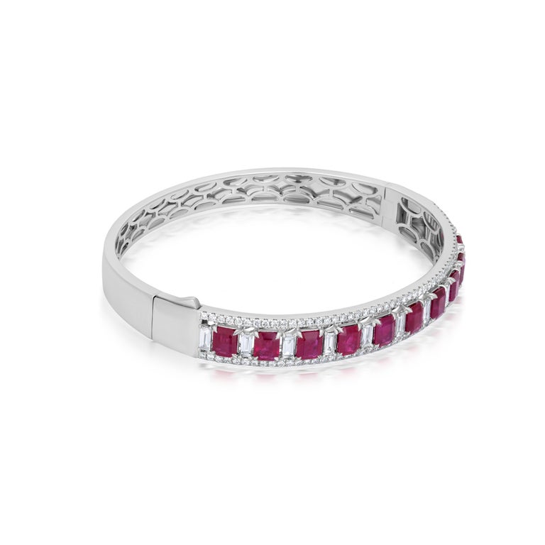 Nigaam 5.14 Cts. Ruby and 1.93 Cts. Diamond Multi-Row Bangle in 18k ...
