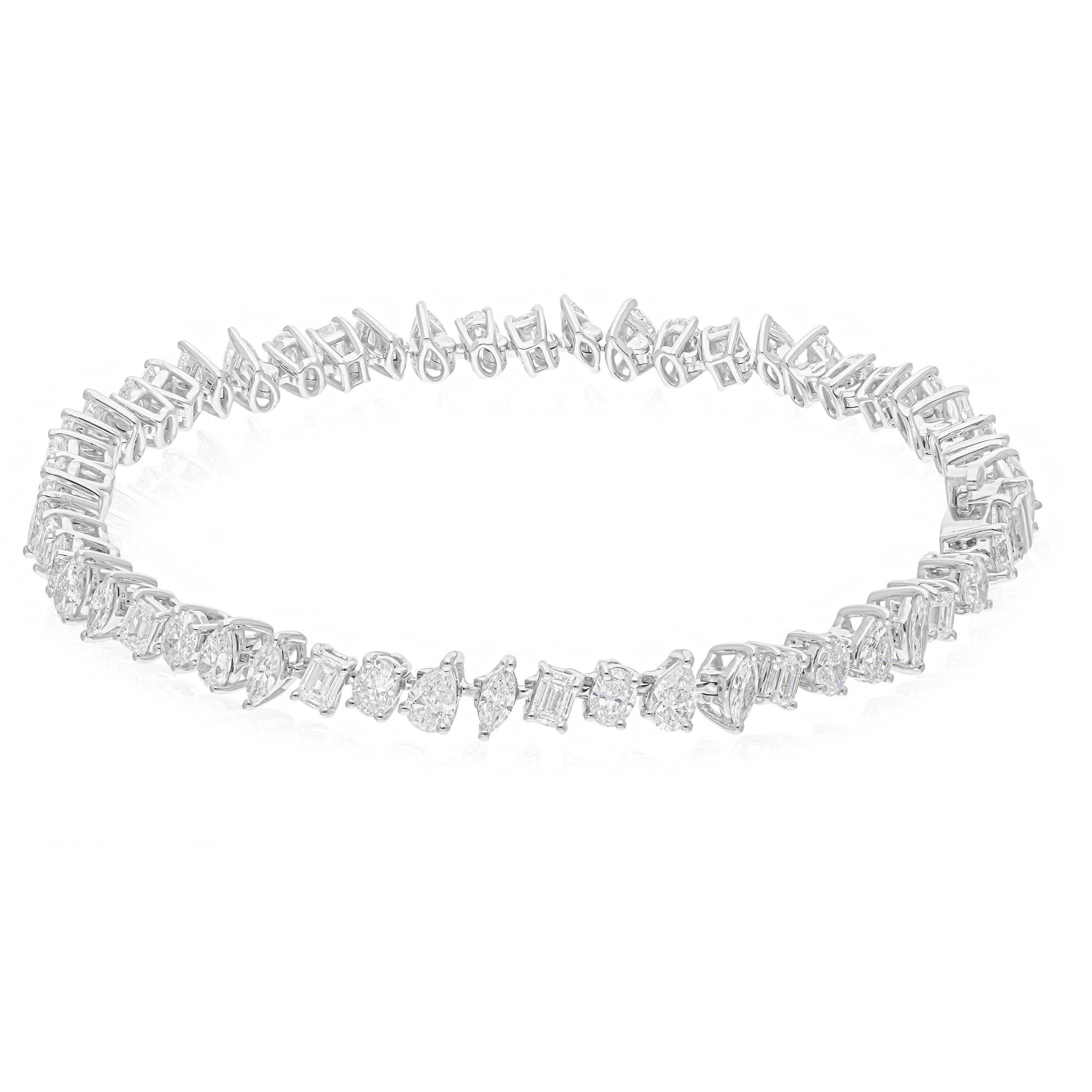 5.15 Carat SI/H Multi Shape Natural Diamond Tennis Bracelet 18 Karat ...