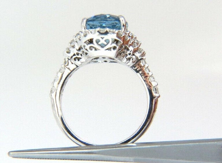 5.15 Carat Natural Prime Aqua Blue Aquamarine Diamonds Ring 14 Karat ...