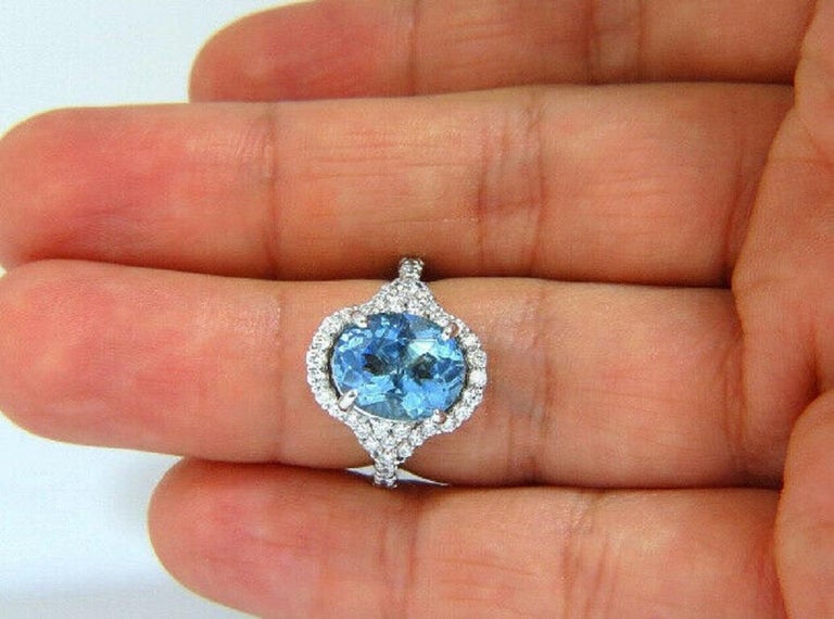 5.15 Carat Natural Prime Aqua Blue Aquamarine Diamonds Ring 14 Karat ...