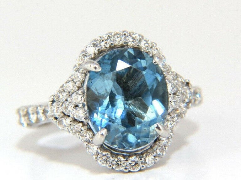 5.15 Carat Natural Prime Aqua Blue Aquamarine Diamonds Ring 14 Karat ...