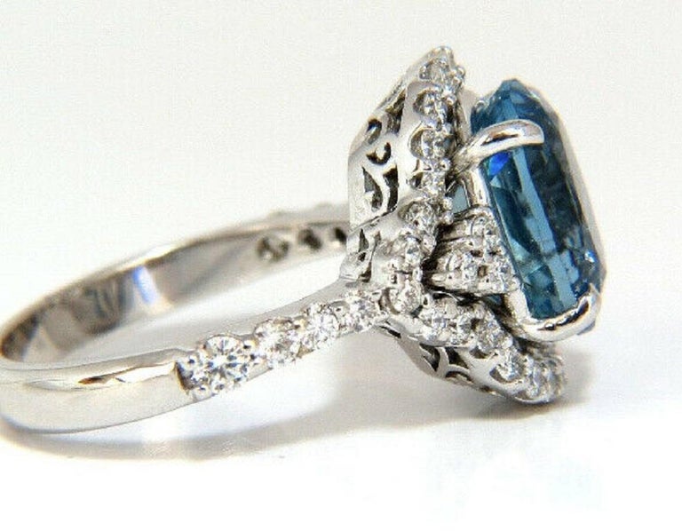 5.15 Carat Natural Prime Aqua Blue Aquamarine Diamonds Ring 14 Karat ...