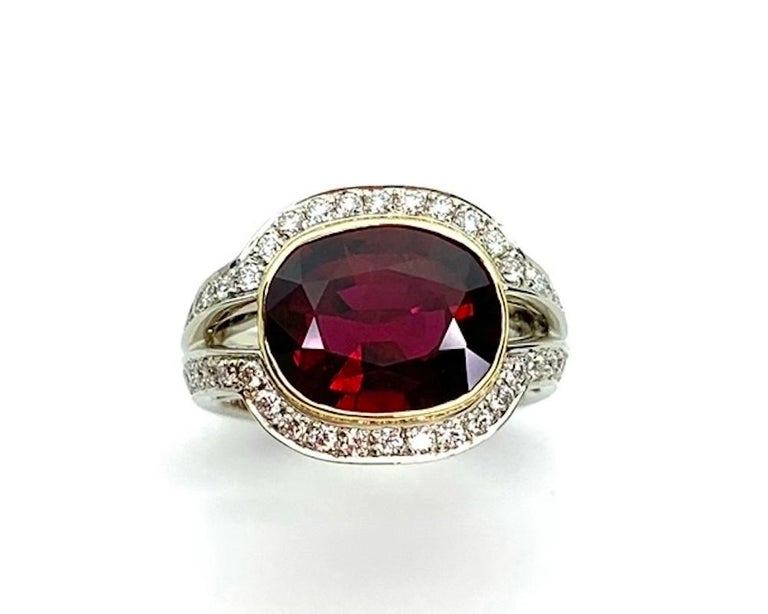 5.17 Carat Ruby, Diamond Half Halo 18k Yellow Bezel and White Gold ...
