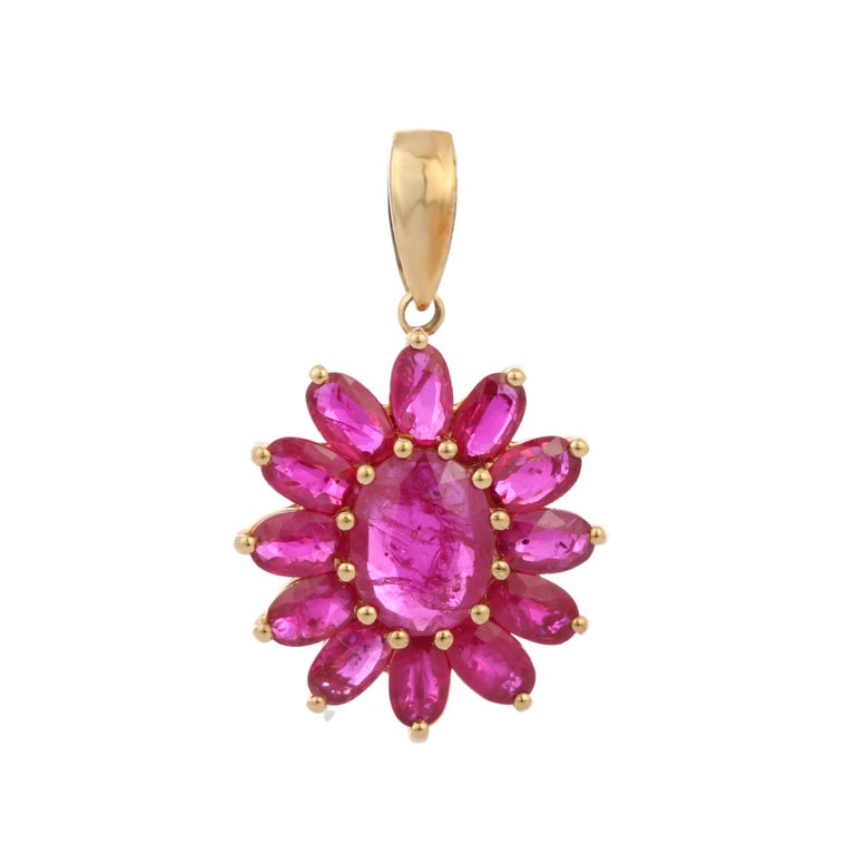 Classic 5.2ct Ruby Cluster Flower Pendant in 14K Yellow Gold For Her ...