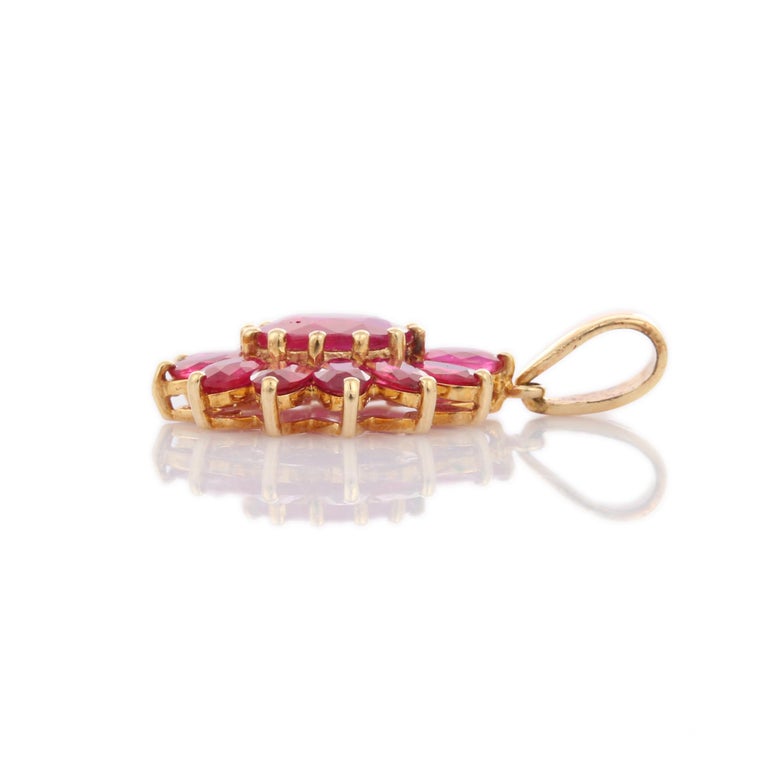 Classic 5.2ct Ruby Cluster Flower Pendant in 14K Yellow Gold For Her ...