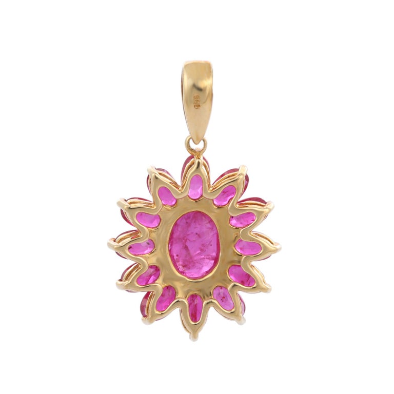 Classic 5.2ct Ruby Cluster Flower Pendant in 14K Yellow Gold For Her ...