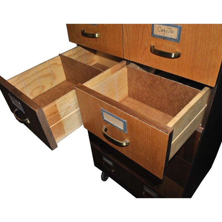 52” Vintage Rolling Card File Storage Cabinet For Sale at 1stDibs