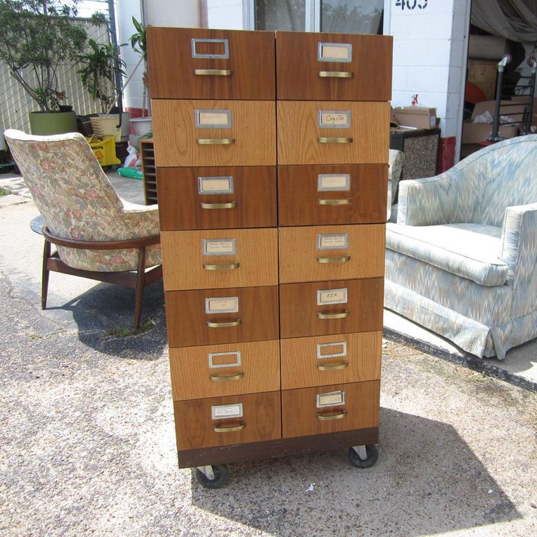 52” Vintage Rolling Card File Storage Cabinet For Sale at 1stDibs