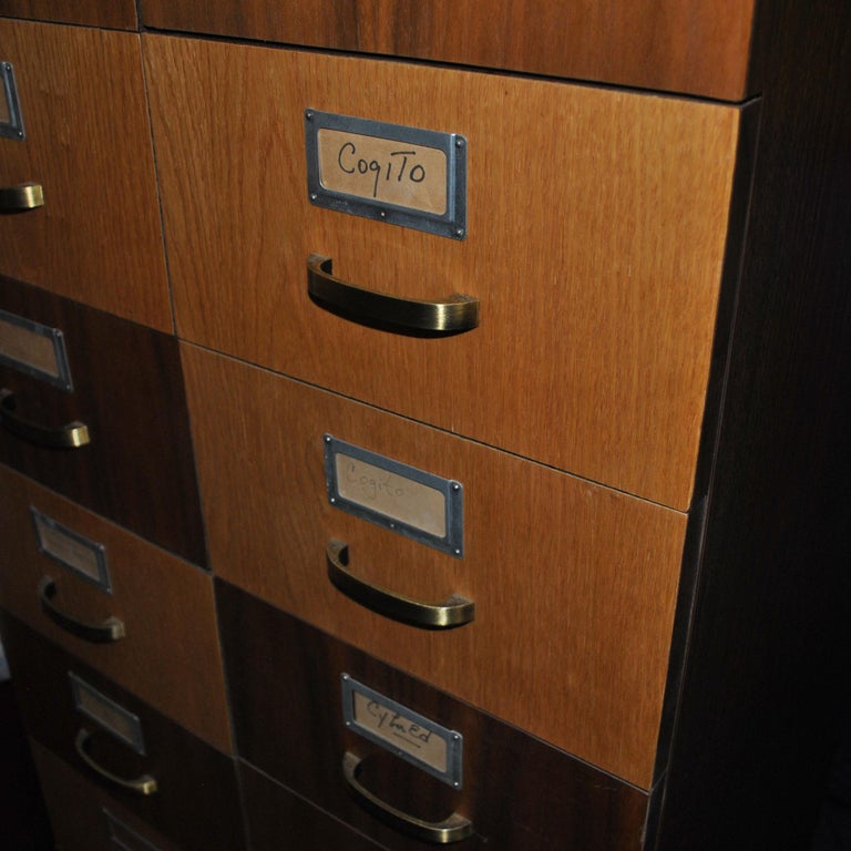 52” Vintage Rolling Card File Storage Cabinet For Sale at 1stDibs