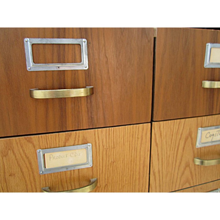52” Vintage Rolling Card File Storage Cabinet For Sale at 1stDibs