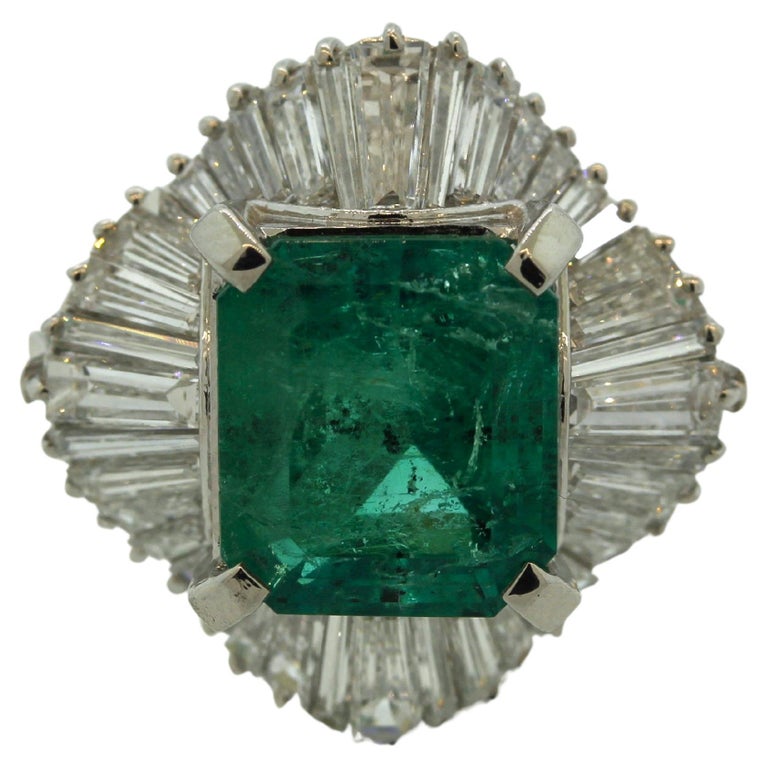 5.21 Carat Emerald Diamond Platinum Ring For Sale at 1stDibs